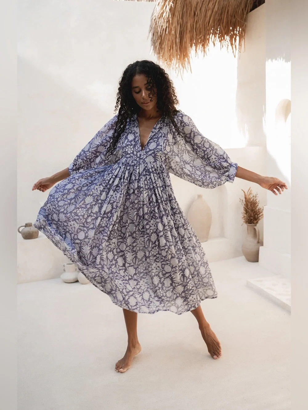 Daughters of India | Dresses | Daughters Of India Xs Blue Floral Cotton ...